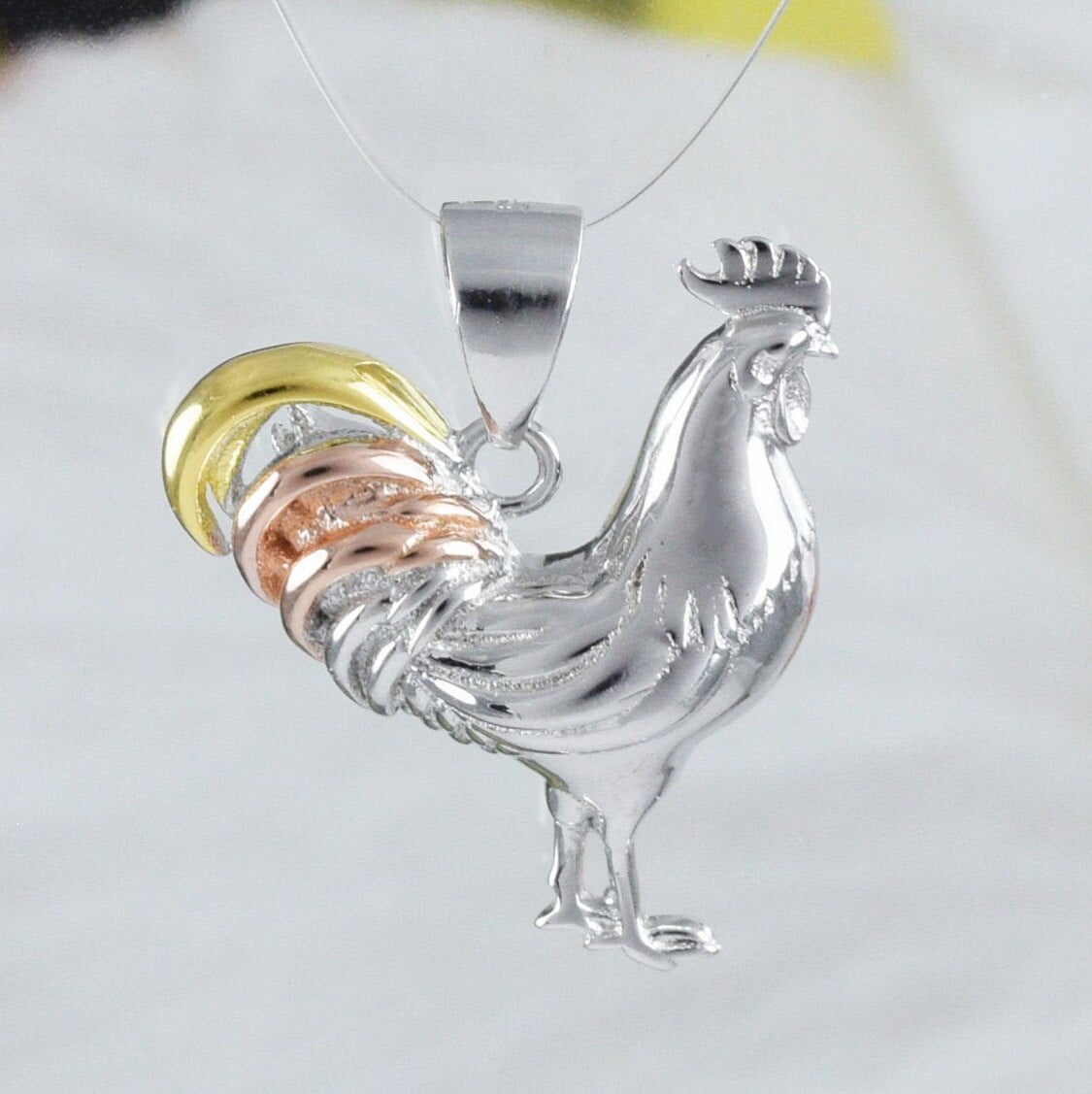 Unique Hawaiian Tri-color Rooster Necklace, Sterling Silver Tri-color ...