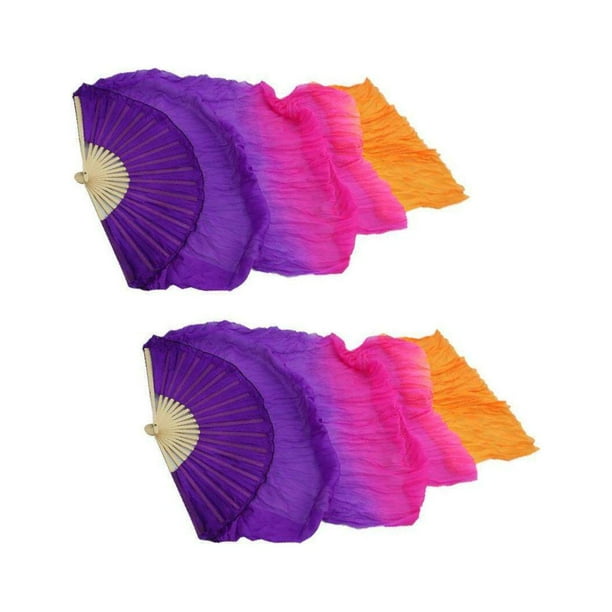 1Pair Belly Dancing Silk Fans Veils Belly Dance Fan Veil Long Folding ...