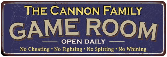 The Cannon Family Gift Blue Game Room Metal 6x18 Sign 206180037488 ...