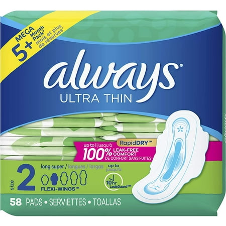 Always Maxi Size 2 Pads for Women, Super Absorbency With Wings ...