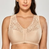 DELIMIRA Women's Plus Size Front Closure Bra, Wireless, Full Coverage, Racerback with Lace ...