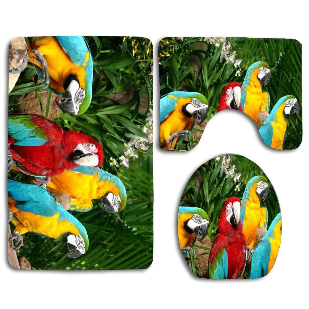 CHAPLLE Cute Colorful Parrot 3 Piece Bathroom Rugs Set Bath Rug Contour ...