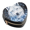 Blue Leaves Flowers White Wolf PU Leather Heart-shaped Jewelry Box ...