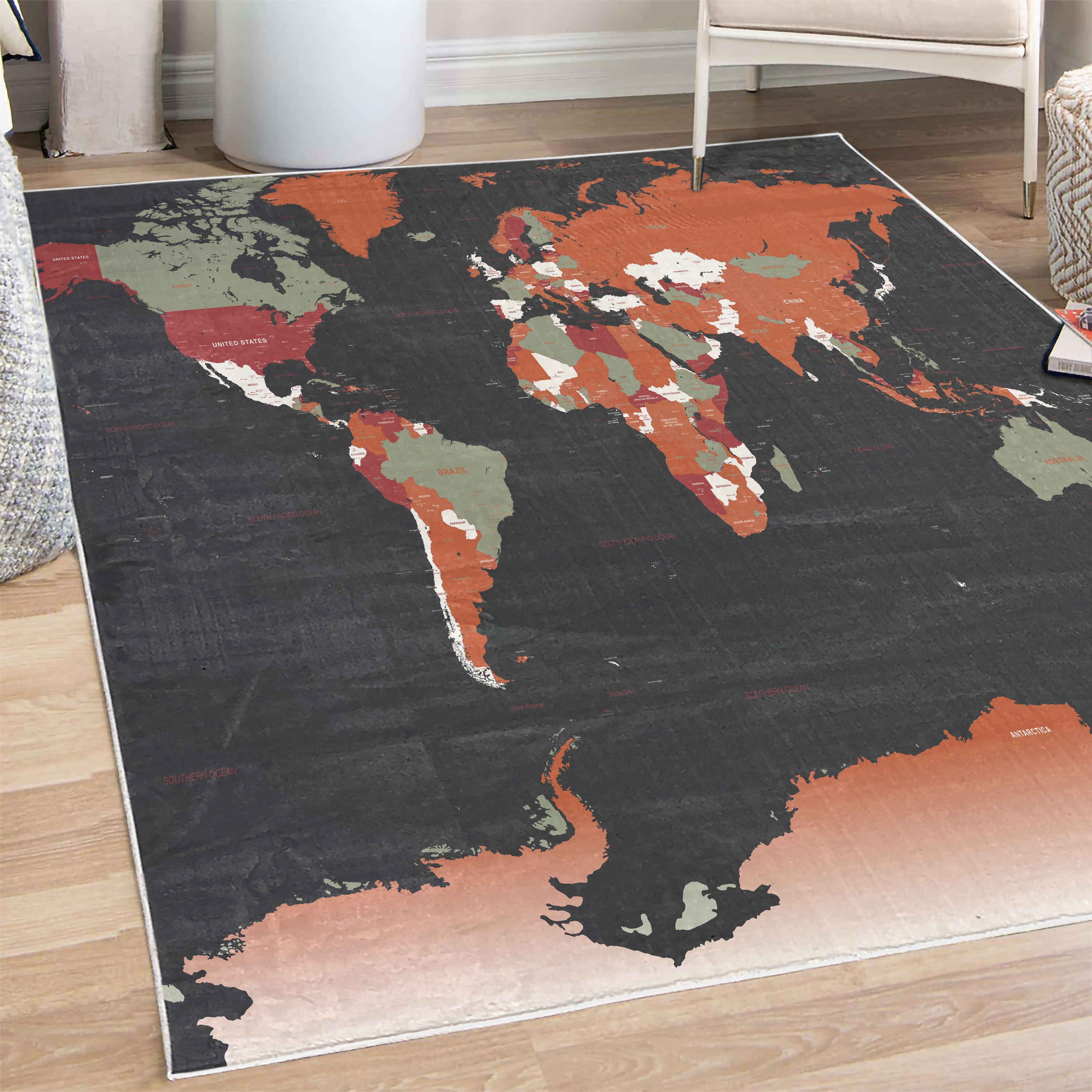 Earth Decorative Rug, Detailed World Map with All Countries Major ...