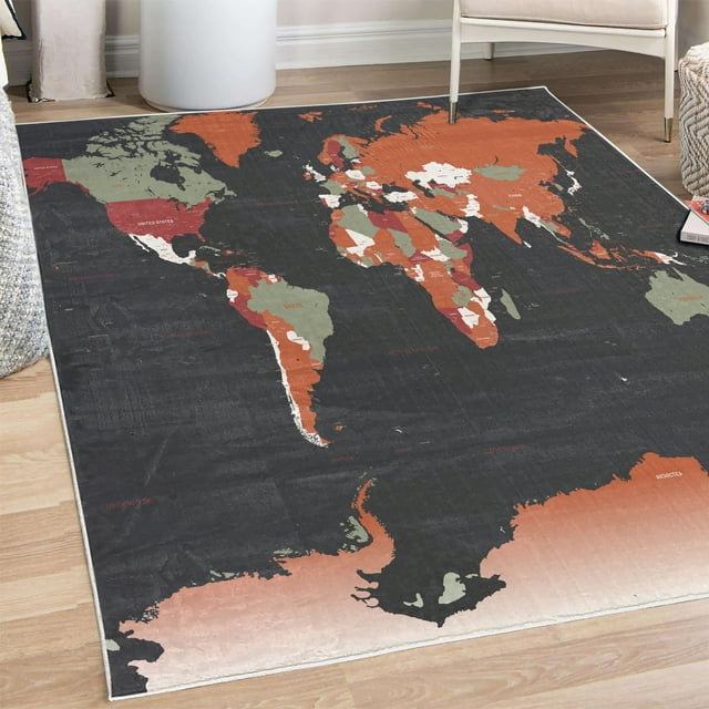 Earth Decorative Rug, Detailed World Map with All Countries Major ...