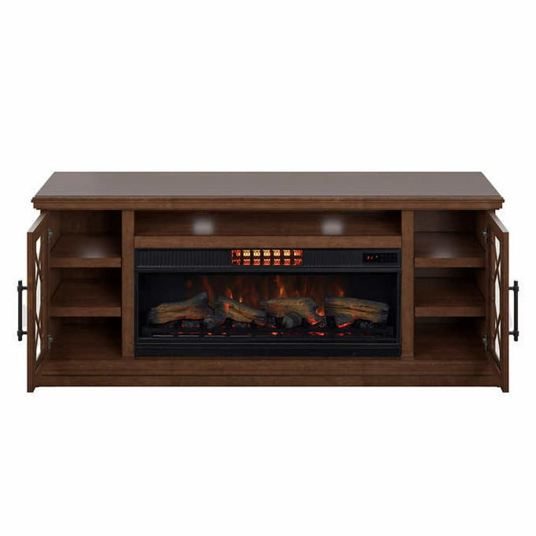 O force 74 TV Console with Classic Flame Cool Glow 2 in 1 Electric Fireplace and Fan for Home