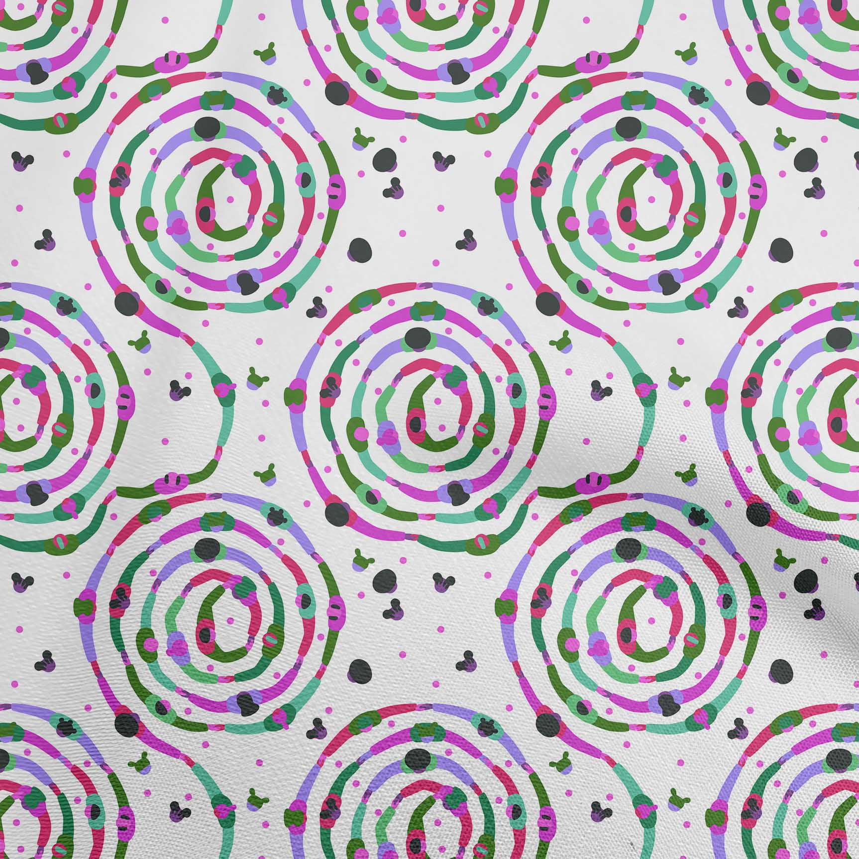 oneOone Silk Tabby Green Fabric Abstract Circle Sewing Material Print ...
