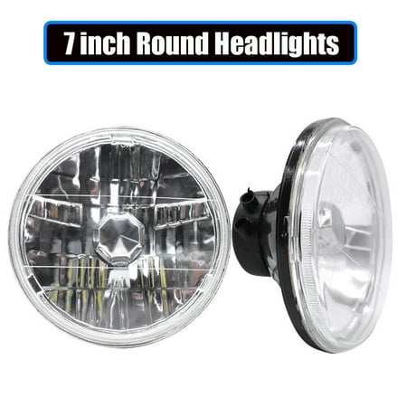 7 Inch GLASS Headlight Round, CLASSIC LOOK Conversion Chrome Pack of 2 ...