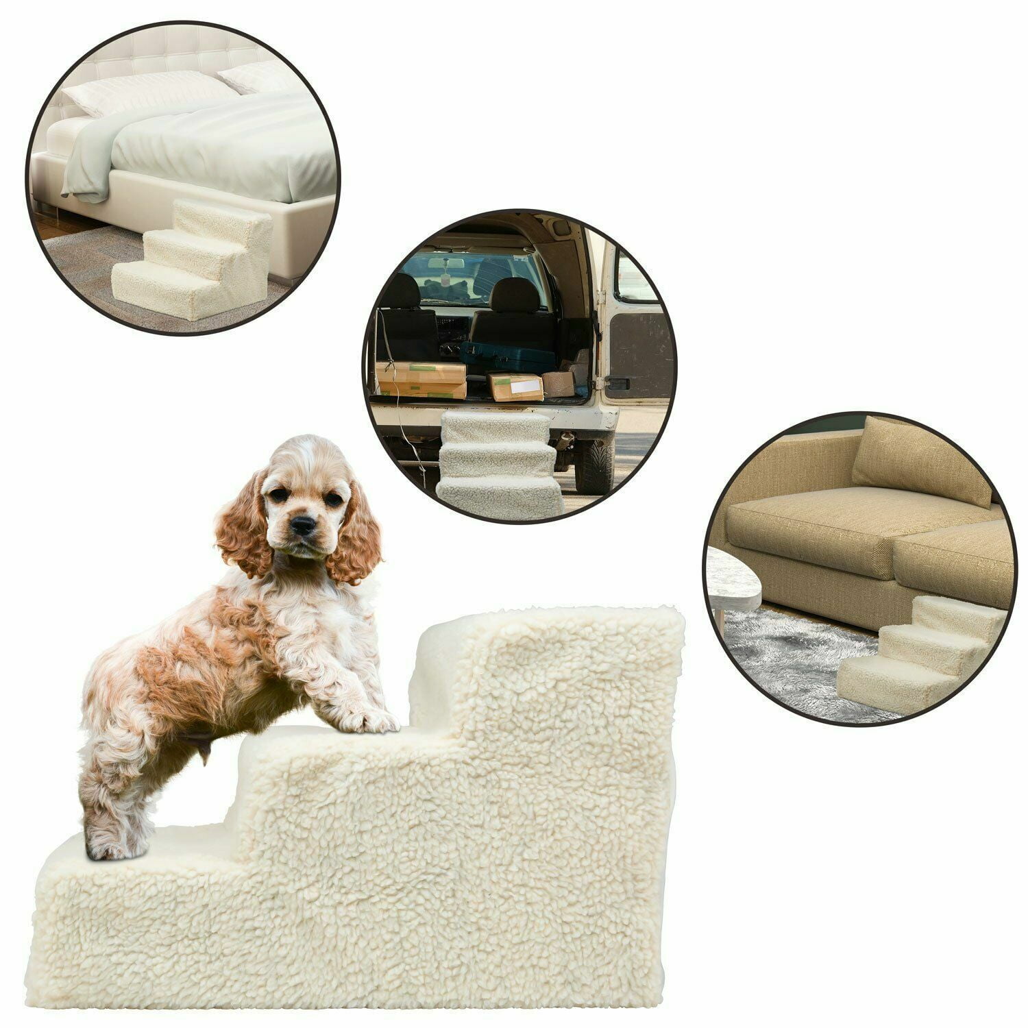 Pet Stairs 3 Steps Indoor Dog Cat Steps Ramp for Puppies up to 45 lbs ...