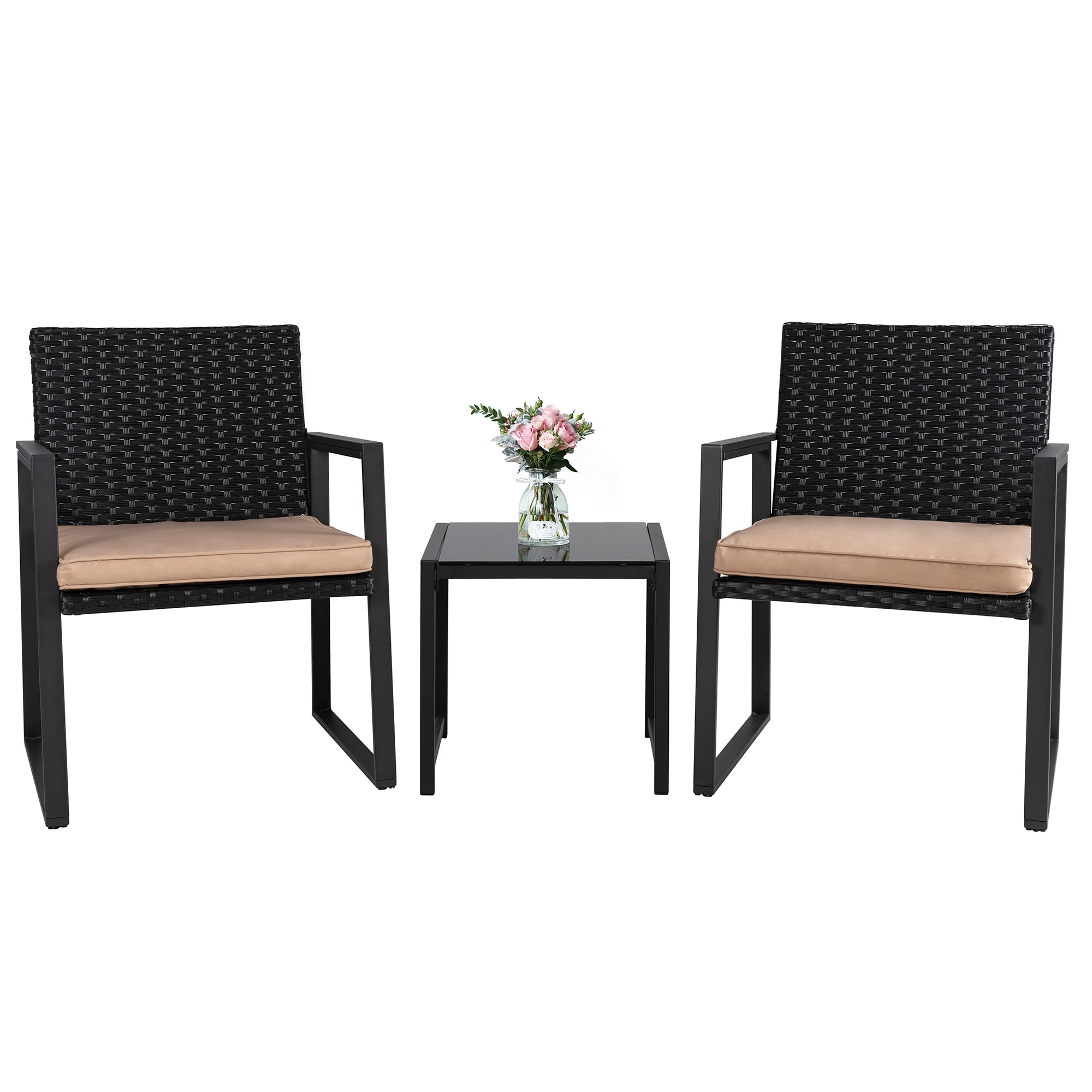 3 Piece Patio Bistro Sets, Outdoor Rattan Chairs & Black Wicker ...