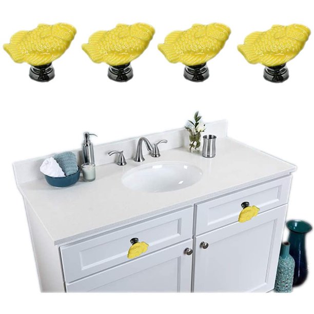 4 Pcs Self-Stick Resin Cabinet Knobs Pull Handle Mandarin Fish Shape ...