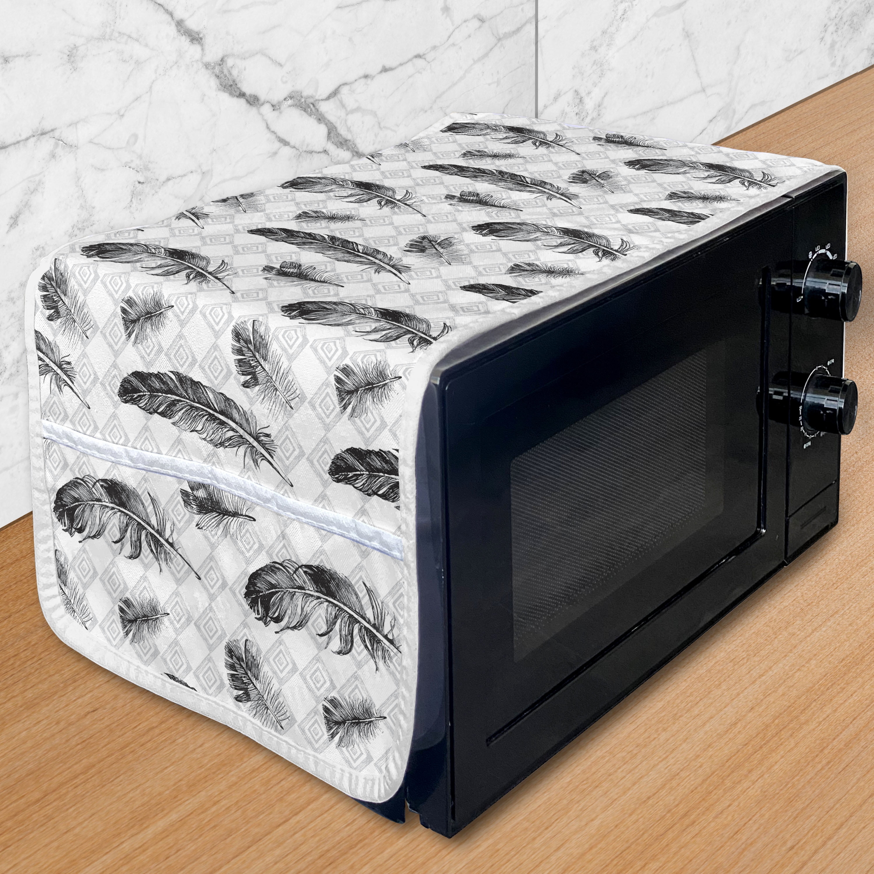 Feather Microwave Oven Cover, Faded Geometric Backdrop Nested Squares ...