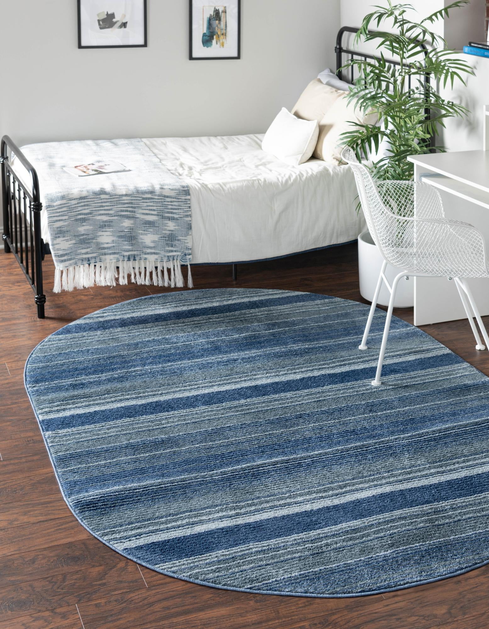 Rugs.com Gemstone Collection Rug – 4' x 6' Oval Blue Medium Rug Perfect ...