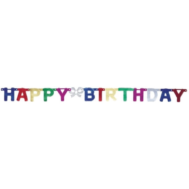 Unique Industries 4' Metallic Happy Birthday Banner Colorful Party ...