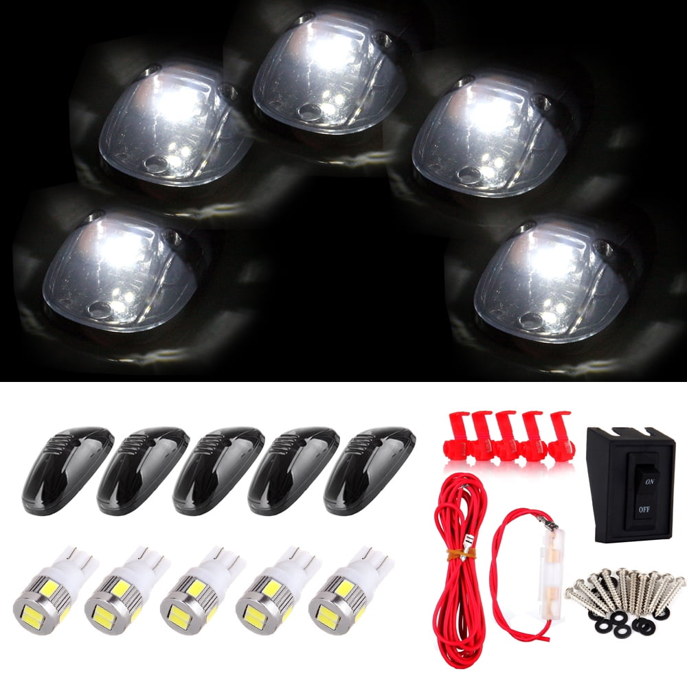 CCIYU 5 Pack Smoke LED Cab Roof Marker Clearance Covers + T10 W5W Wedge ...
