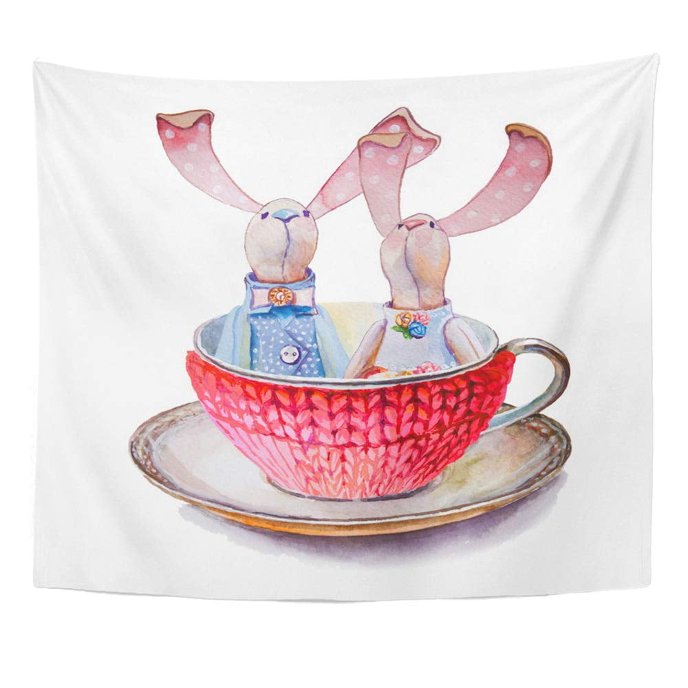 ZEALGNED Party Colorful Tea Cups and Saucers with Rabbits Closeup ...