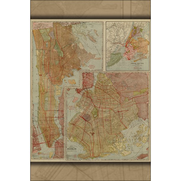 24"x36" Gallery Poster, Map manhattan brooklyn bronx new york city 1922 ...