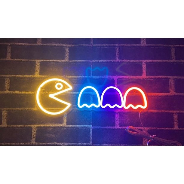 Queen Sense 14"x5.5" Pac Mans Pacmans LED Sign Light Wall Decor Party ...