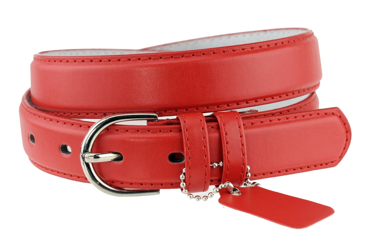 Eurofashion Women's Basic Genuine Bonded Leather Dressy Belt, Red ...
