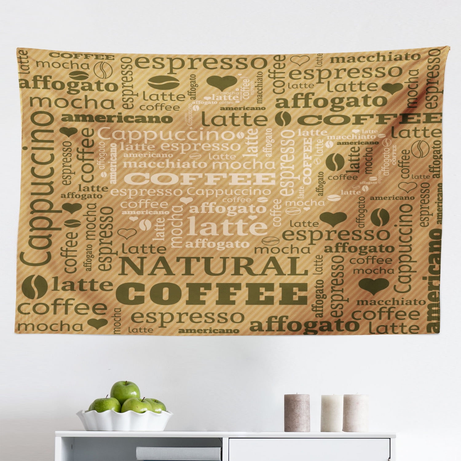 Coffee Tapestry, Coffee Words Different Typographies Beans Cups on ...