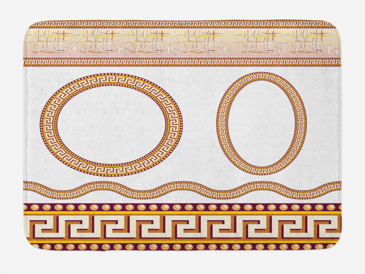 Greek Key Bath Mat, Ancient Fret Pattern in Oval and Circle Shapes Wavy ...