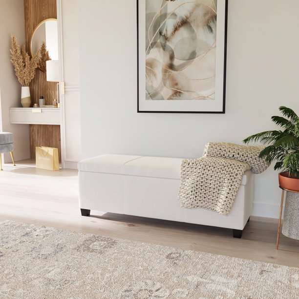 Belleze Storage Ottoman Bench Footstool - Amherst, Beige - Walmart.com