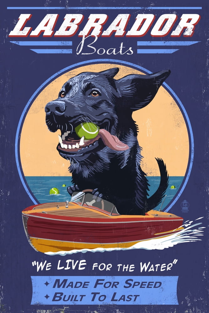 Black Labrador, Retro Boats Ad (36x54 Giclee Gallery Art Print, Vivid ...