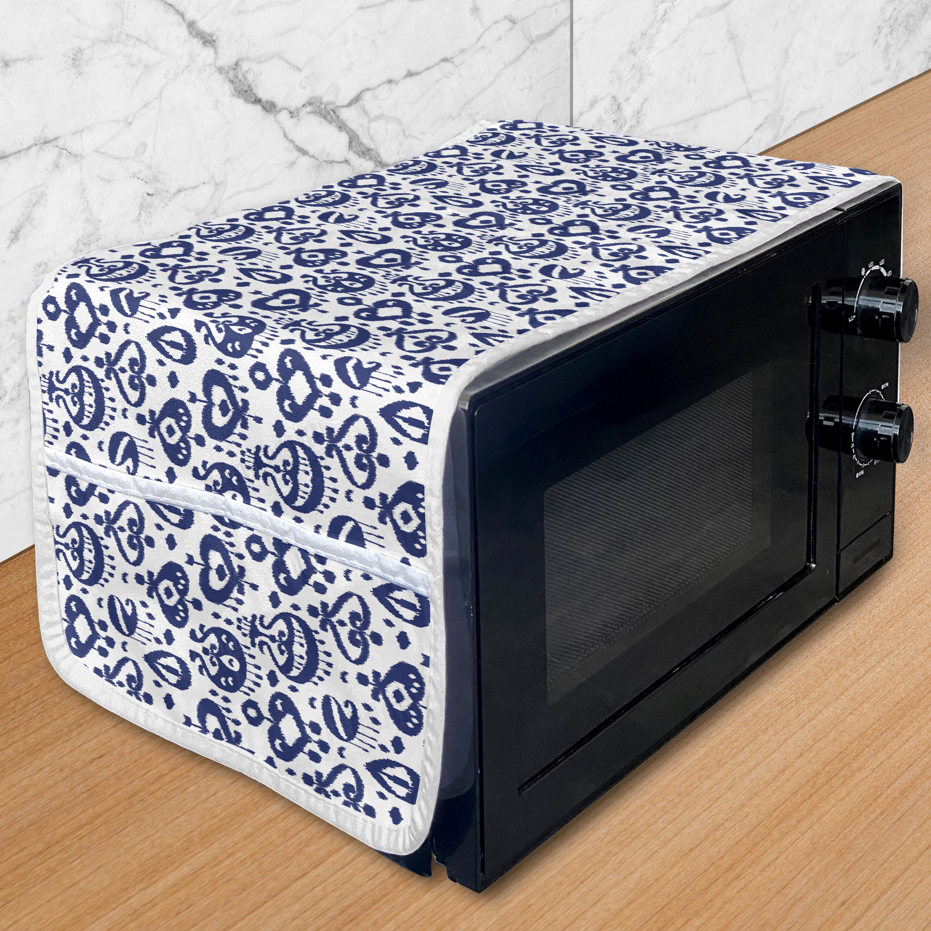Navy Blue Microwave Oven Cover, Traditional Ikat Pattern Retro Style ...