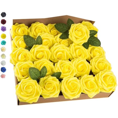 Fake Yellow Roses Artificial Flowers 50 PCS w/Stem Flower Heads Fake ...