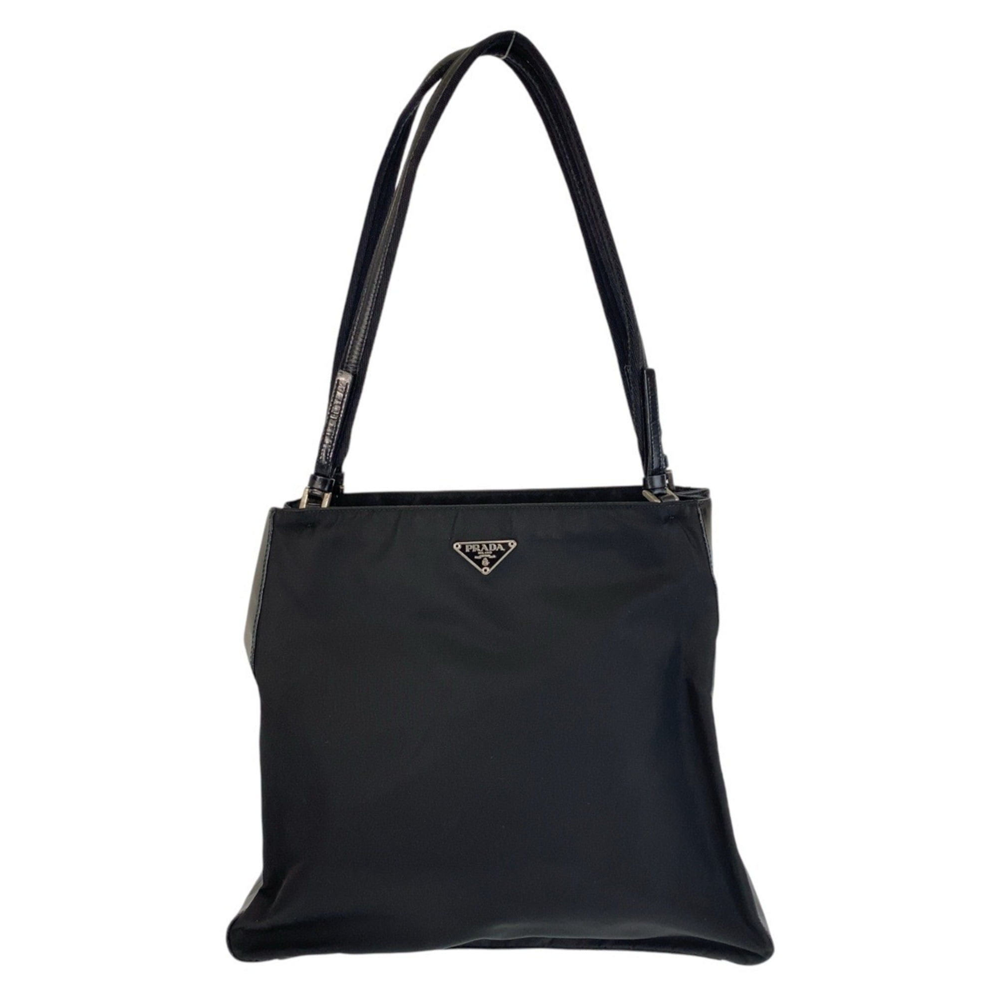 Pre-Owned PRADA Prada Tessuto Triangle Logo Plate Black Silver Hardware ...