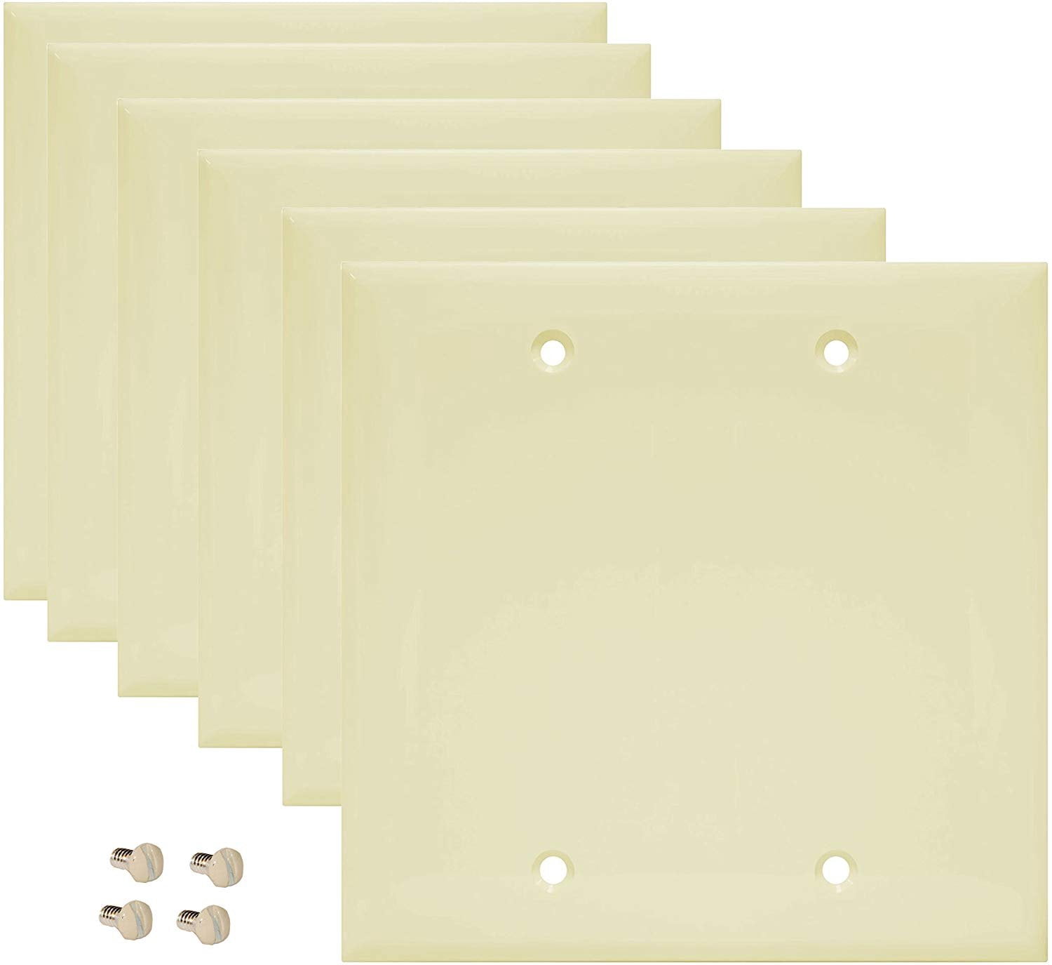 Sleeklighting 6 Pack Plastic Ivory Look Outlet Covers | 2 Gang Blank ...