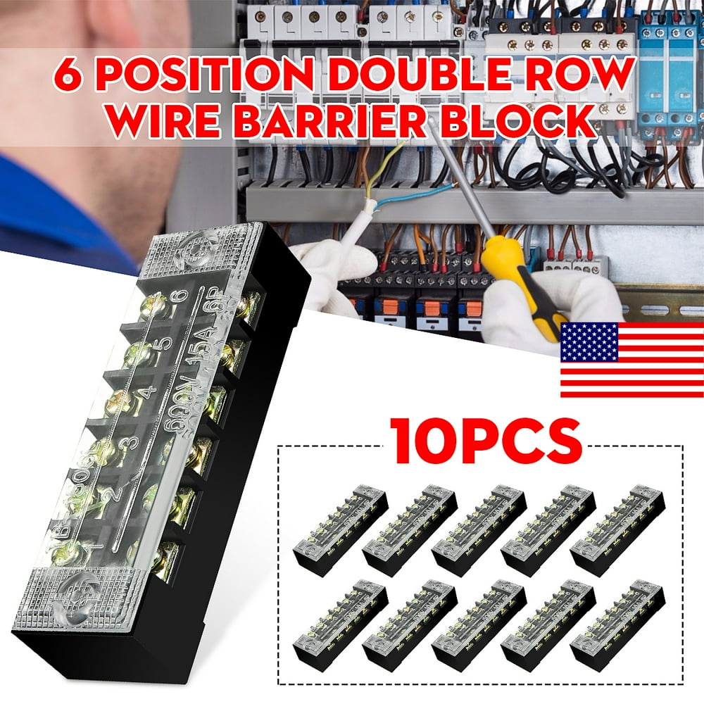 600V 15A 6 Position Dual Row Wire Barrier Screw Terminal Connector ...