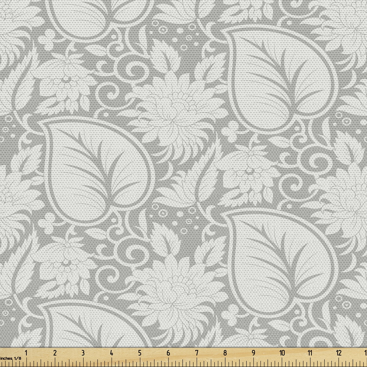 Grey Sofa Upholstery Fabric by the Yard, Big Leaves on Old Fashion ...