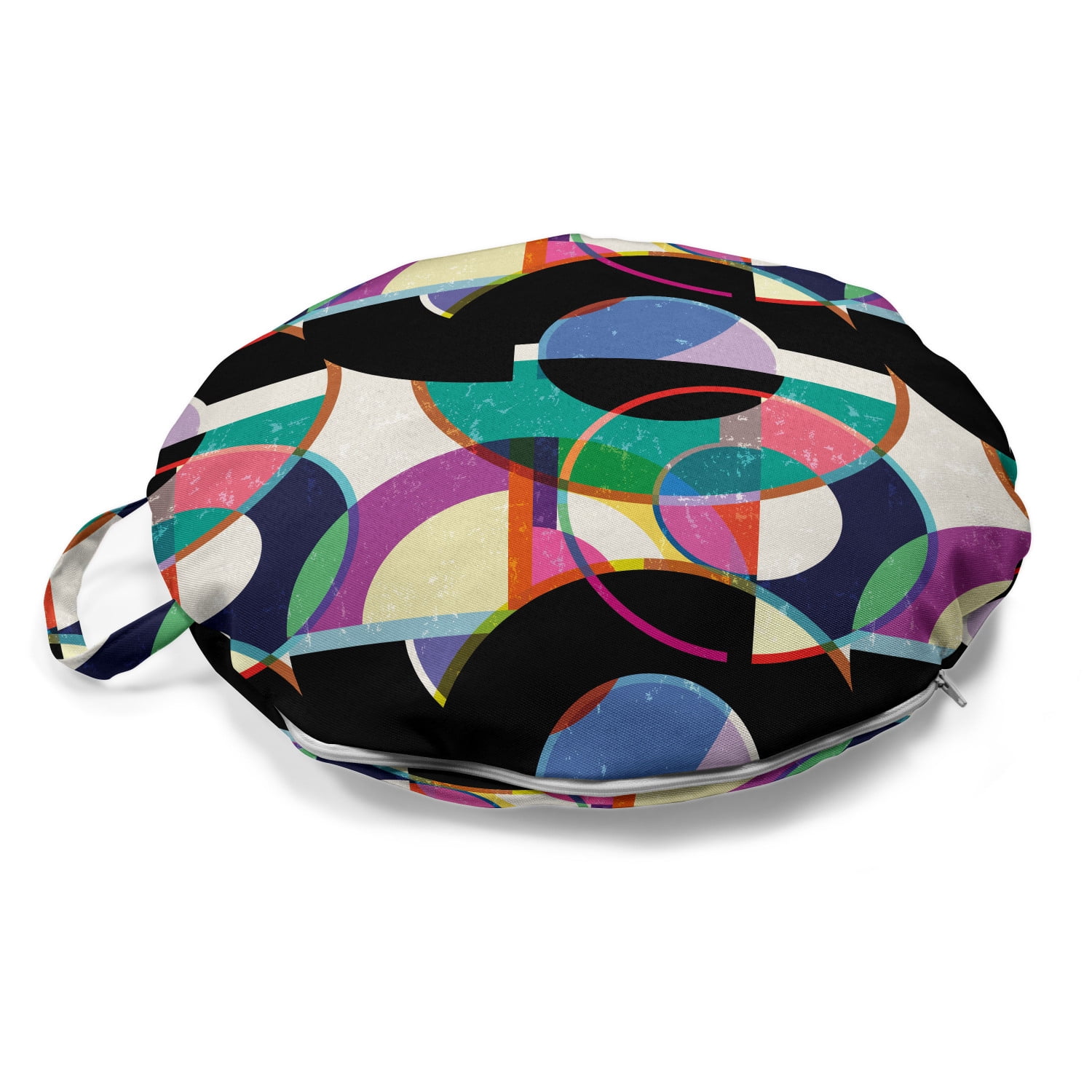 Abstract Round Floor Cushion with Handle, Vintage Art Deco Circles ...