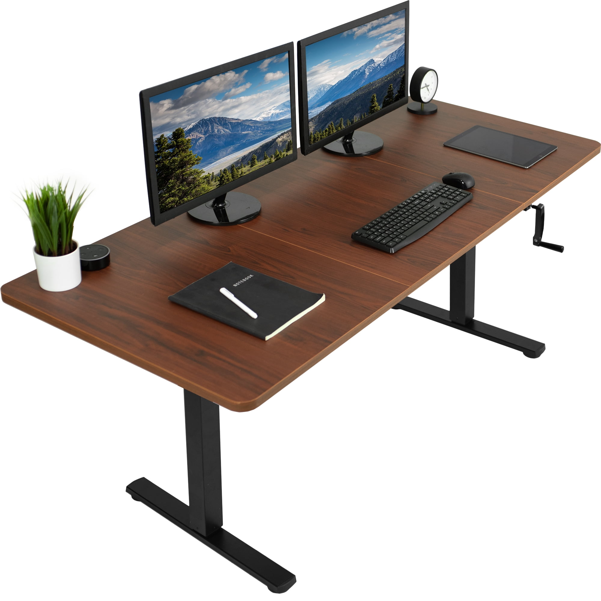 VIVO Manual 71” x 30” Stand Up Desk, Dark Walnut Table Top, Black Frame ...