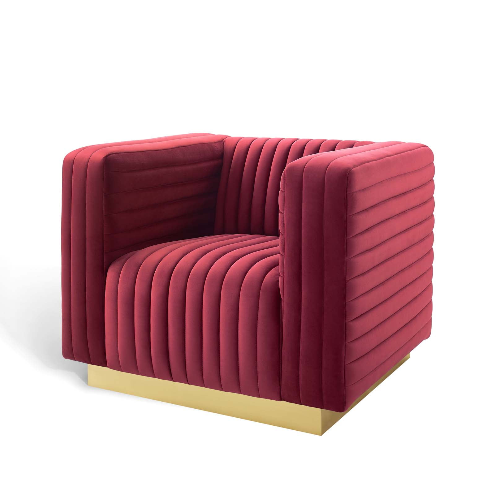 Tufted Armchair Accent Chair, Velvet, Red, Modern Contemporary Urban ...