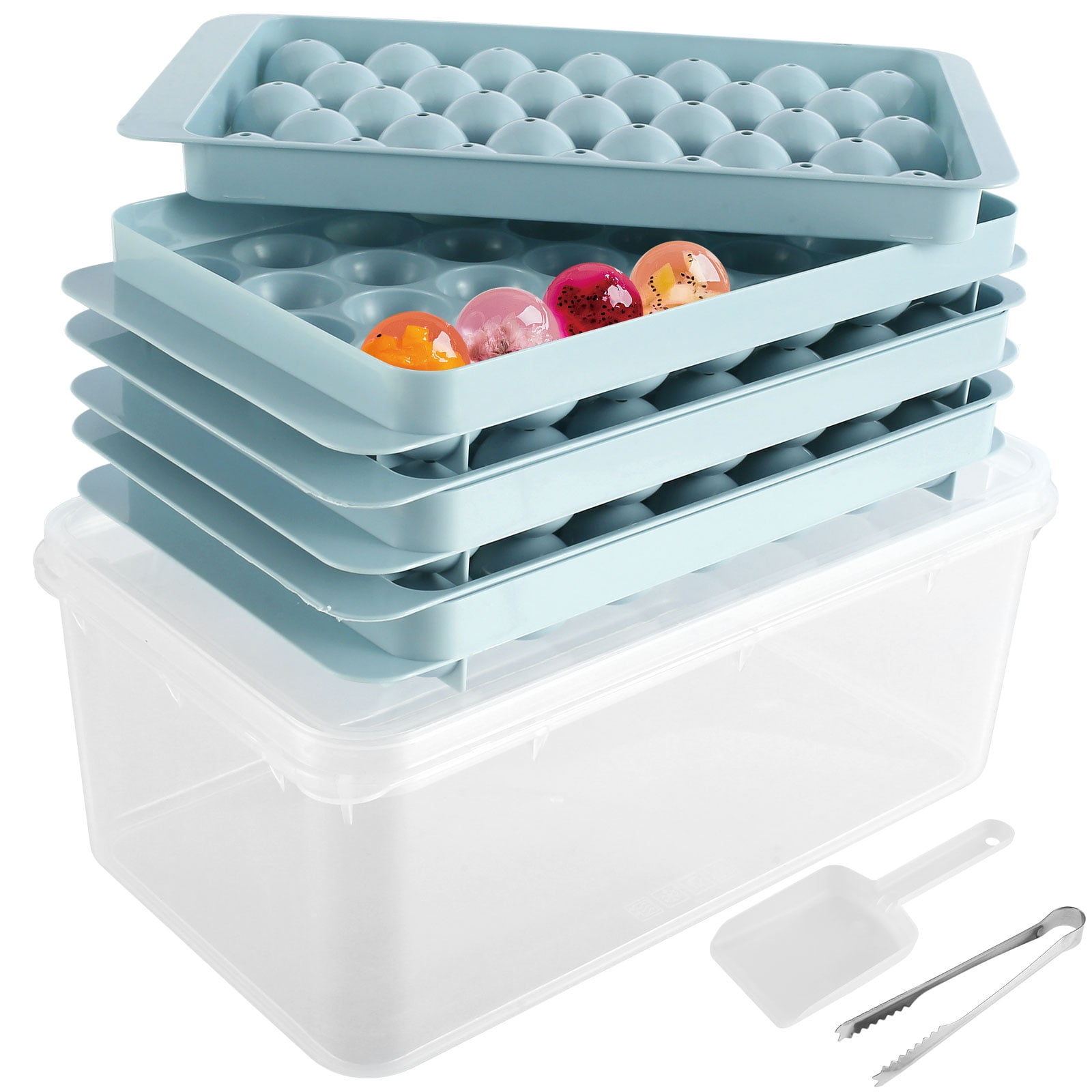Eummy Round Ice Cube Tray with Lid and Bin Reusable Ice Ball Maker ...