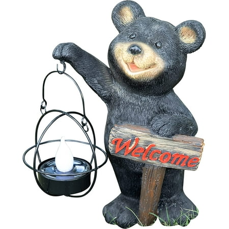 Welcome Bear Solar Powered LED Outdoor Decor Bear Decor Garden Light ...