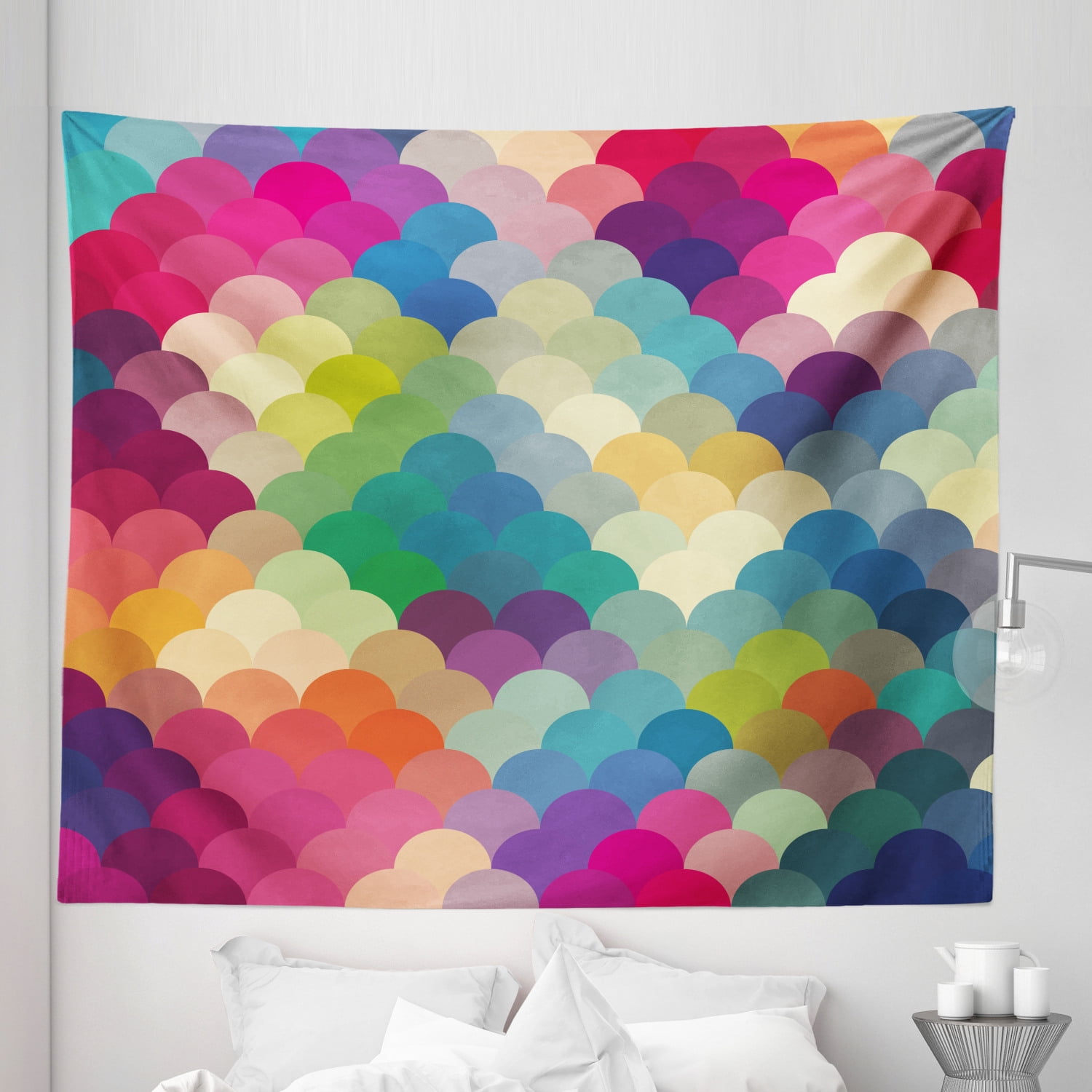 Abstract Tapestry, Colorful Retro Style Scales Inspired Wave Pattern ...