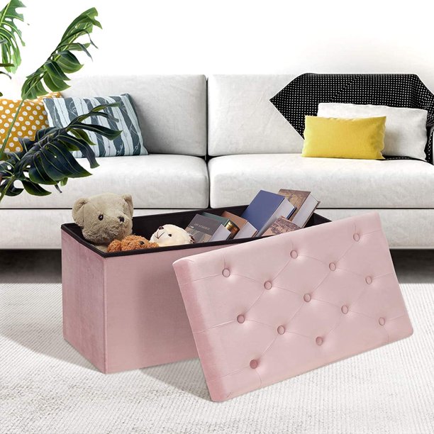 PINPLUS 31.5" Pink Velvet Ottoman with Storage Bench, Collapsible Toy ...