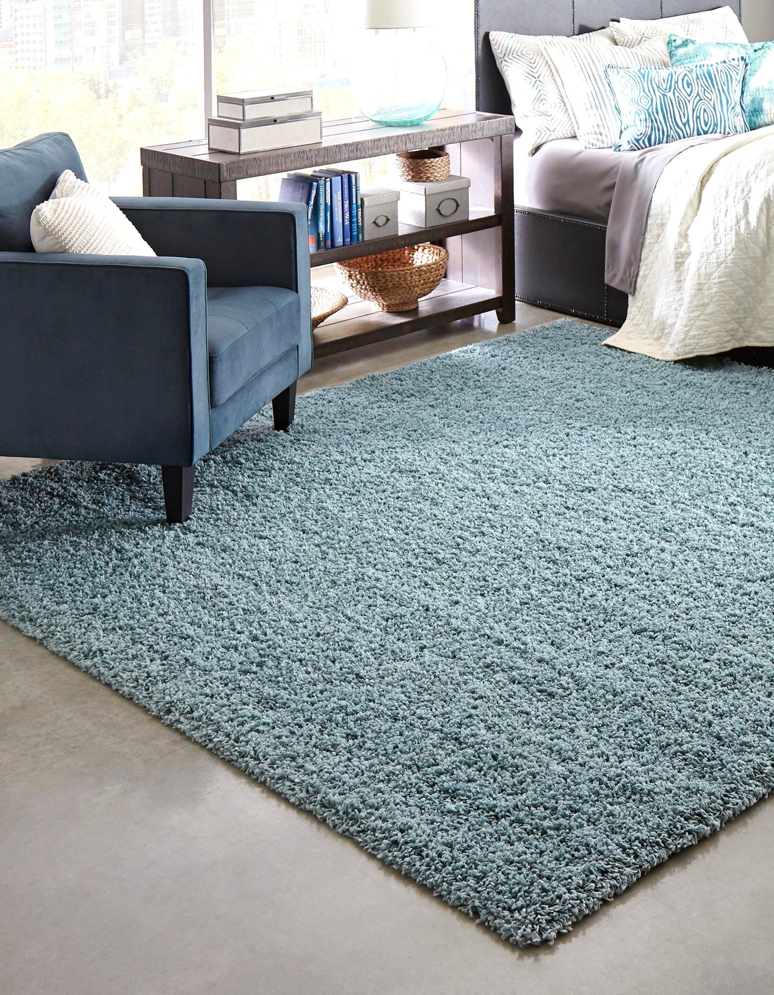 Rugs.com Solid Shag Collection Rug – 8 Ft Square Light Slate Blue Shag ...