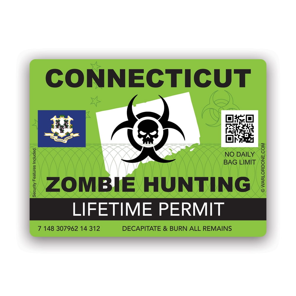 Zombie Connecticut State Hunting Permit Sticker Decal - Self Adhesive ...