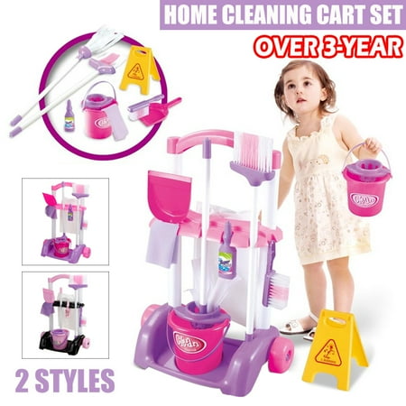 Toy Cleaning Set Cleaning Cart Pretend Play Mop Broom Toys Cute Kids ...