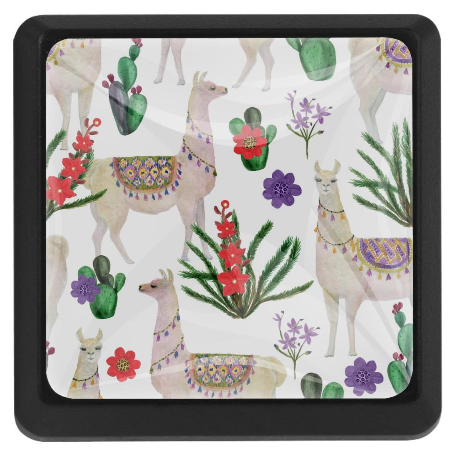 3 Pack Watercolor Llamas and Cacti Square Cabinet Door Knobs Decor for ...