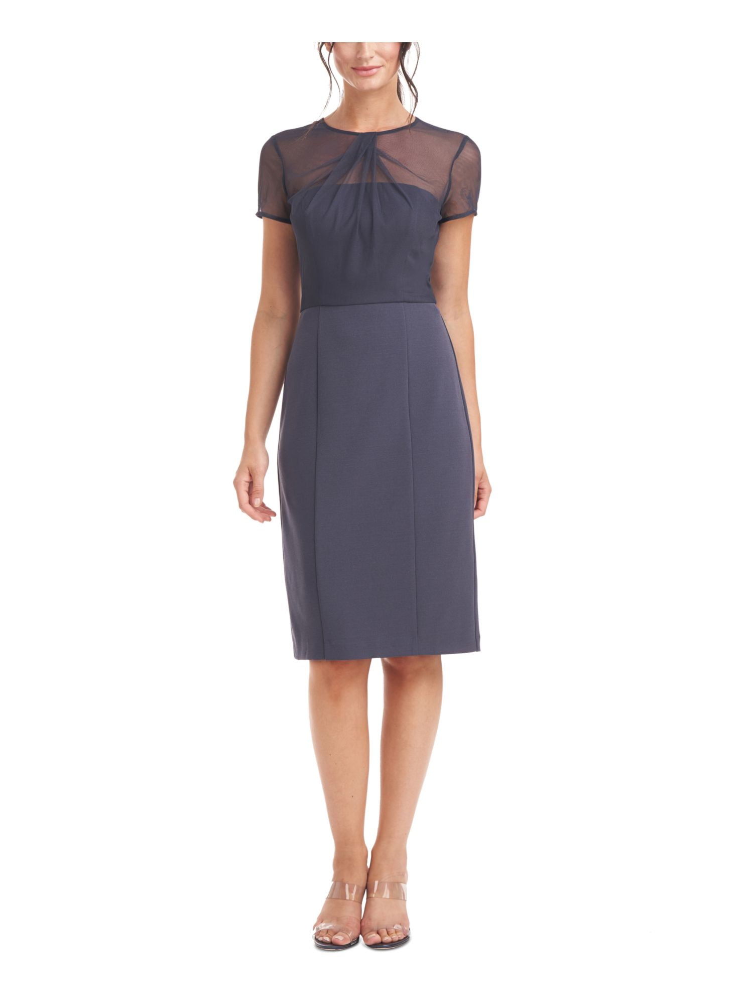 JS COLLECTION Womens Gray Stretch Pleated Zippered Lined Short Sleeve ...