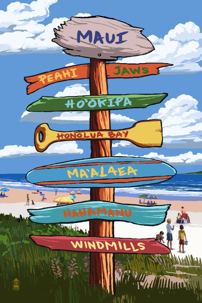 Maui, Hawaii, Destination Signpost (Version 2) (36x54 Giclee Gallery ...
