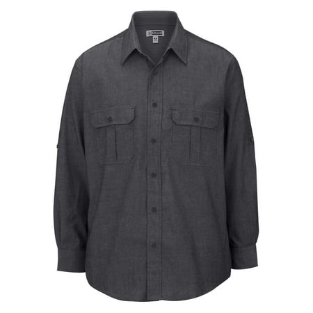 Edwards Men's Chambray Roll-Up Sleeve Shirt, Chambray Black, X-Large ...