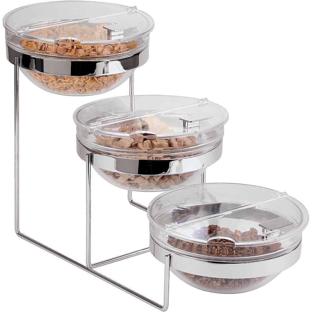 APS Chrome Steel Three-tier Bowl Stand and Bowls Set, 9.5", Clear ...