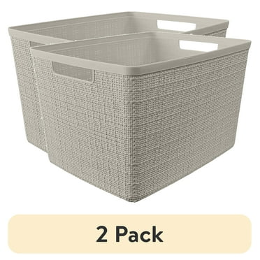 Curver Jute Basket Medium, Resin Plastic Storage Bin, Cool Grey, 4 Pack ...