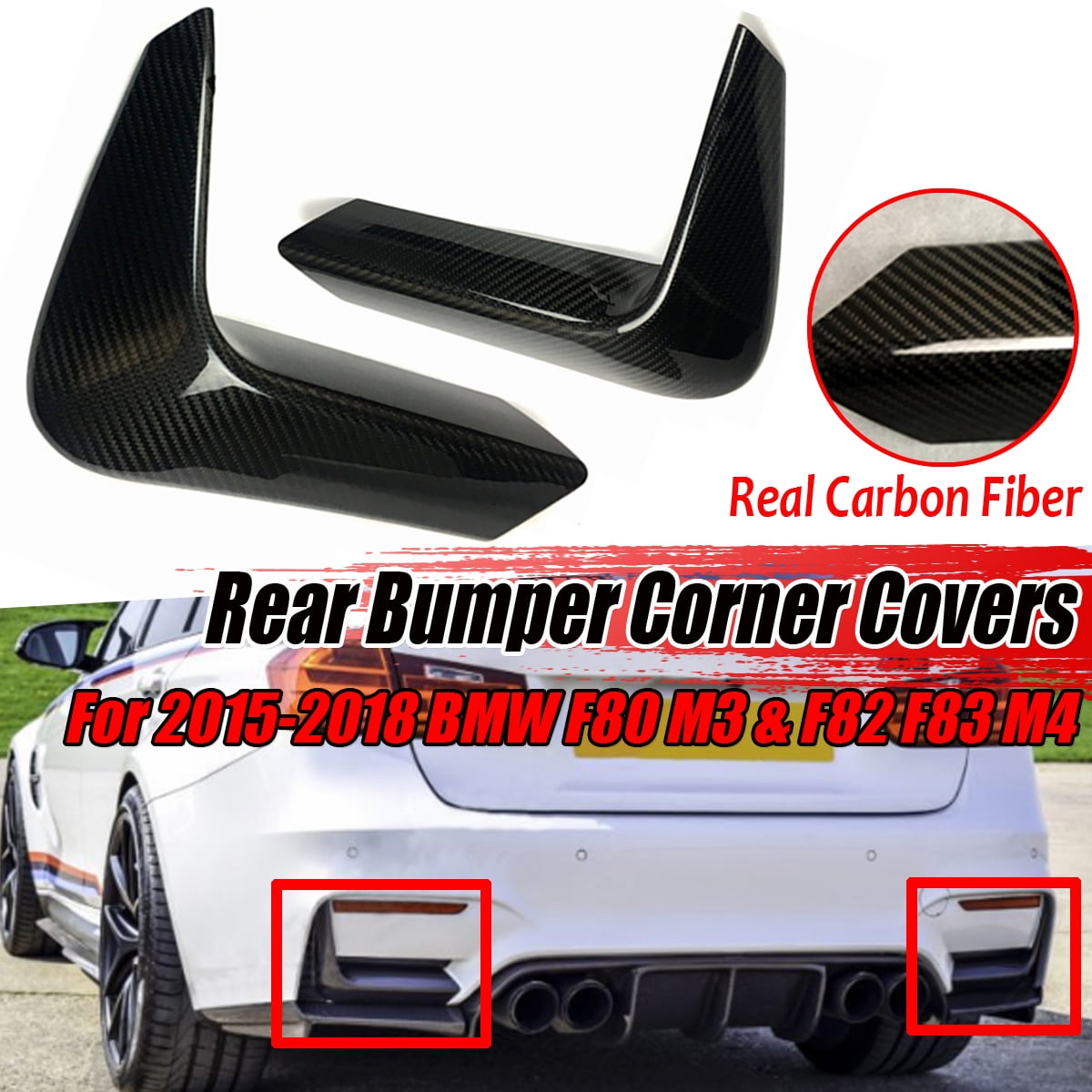 For 2015-18 BMW F80 M3 F82 F83 M4 Carbon Fiber Rear Bumper Corner ...